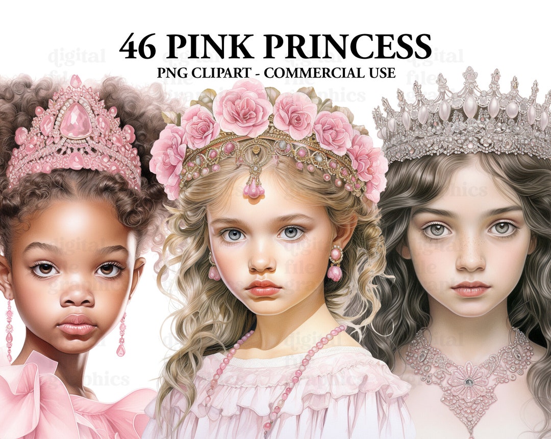 Pink Little Princess Girl Clipart Set, Watercolor Clipart, Girl Clipart ...