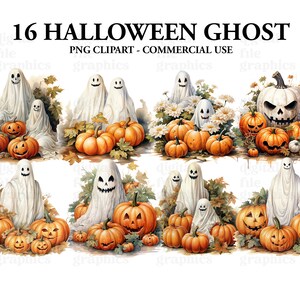Halloween Ghost Pumpkin Watercolor Clipart, Halloween Ghost Clipart PNG ...