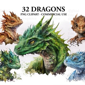 Fantasy Dragons Watercolor Clipart, Magical Mystical Art, Fantasy ...