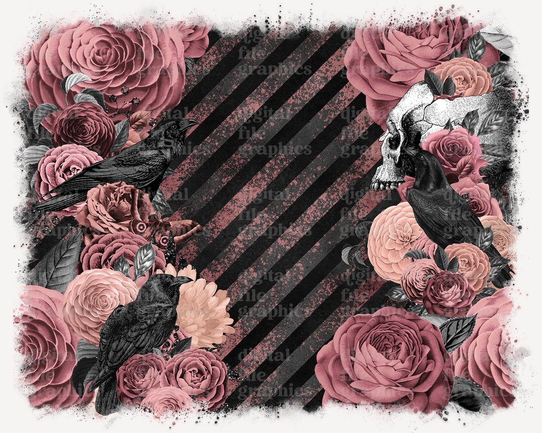 Gothic Background Png, Roses Sublimation Background Png, Crow ...