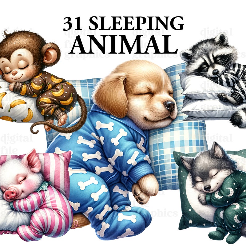 Sleeping Animals Clipart - Etsy