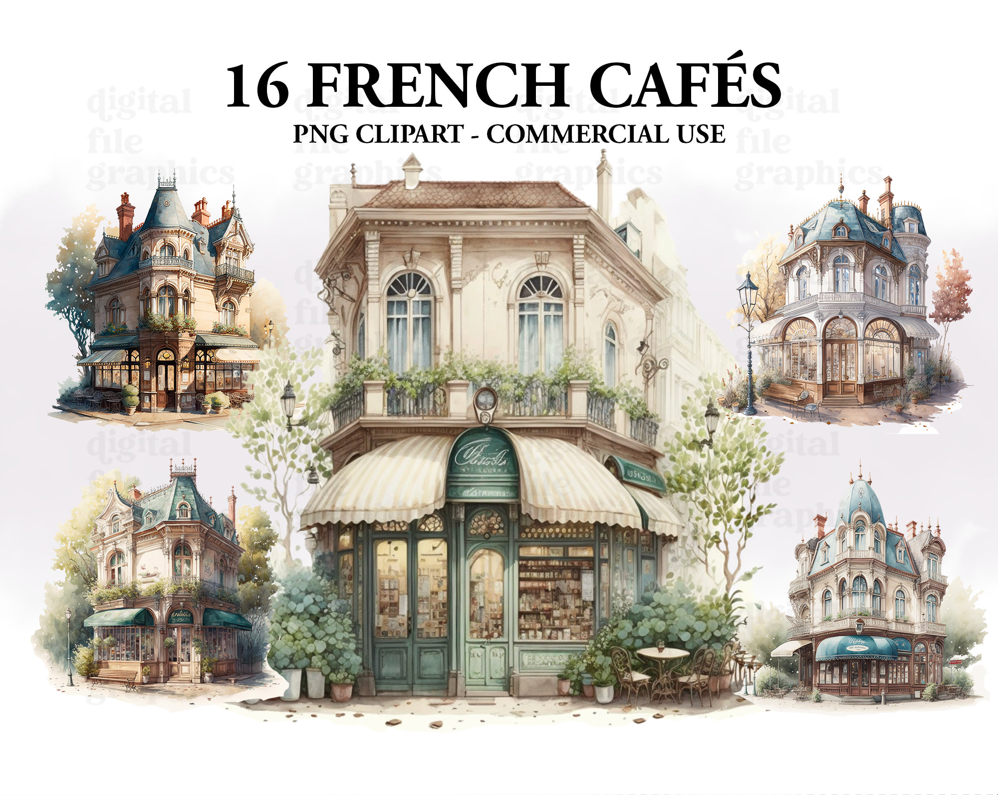French Café Watercolor Clipart Café Interior Clipart Vintage - Etsy
