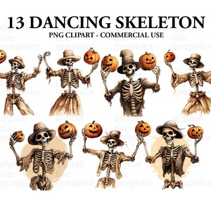Halloween Skeleton Pumpkin Watercolor Clipart, Halloween Skull Clipart ...