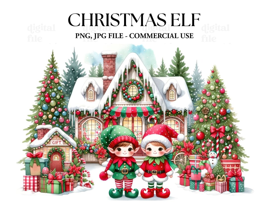 Christmas Elf Watercolor Clipart, Christmas Elf Clipart PNG, Cute Elves ...