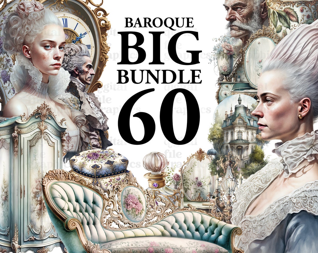 BIG BUNDLE Baroque Vintage Watercolor Clipart, Baroque Furnitures ...