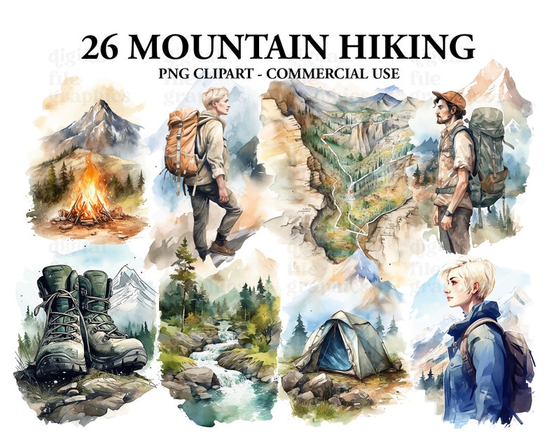 Camping Clipart Bundle Hiking Clipart PNG Mountain Hiking - Etsy