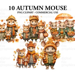 Autumn Cute Mouse Watercolor Clipart, Fall Animal Clipart PNG, Kids ...