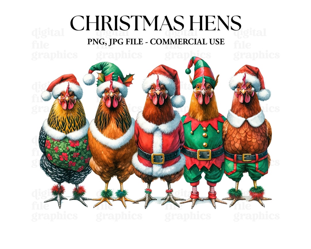Christmas Hen Png Watercolor, Christmas Hen Print JPG, PNG, Colorful ...