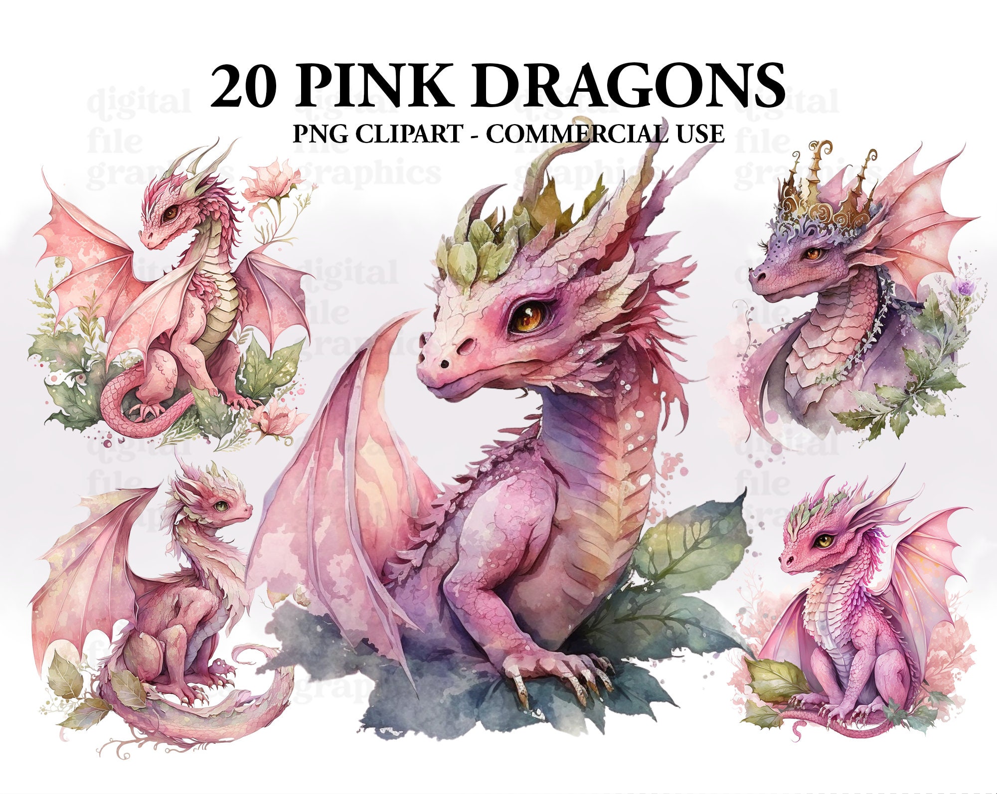 Fantasy Dragons Watercolor Clipart Magical Mystical Art - Etsy