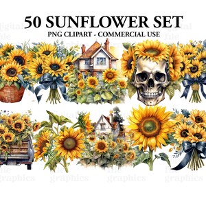 BIG BUNDLE Sunflower Watercolor Clipart, Summer Flowers Clipart ...