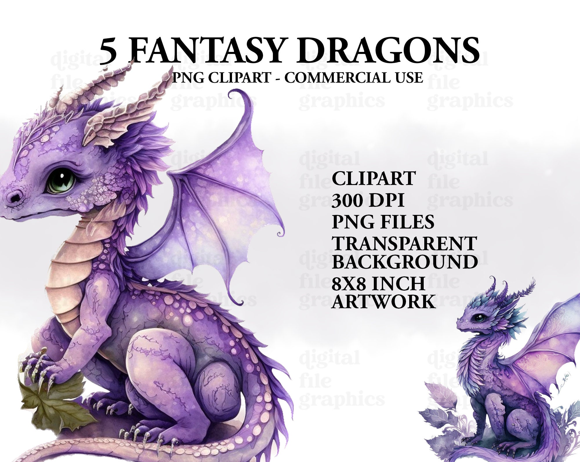 Fantasy Dragons Watercolor Clipart Magical Mystical Art - Etsy