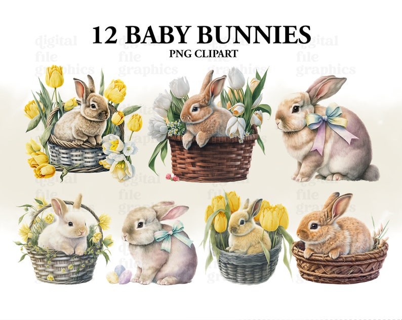 Cute Baby Bunny Watercolor Clipart Bunny in Basket Png - Etsy