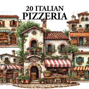 Italian Pizzeria Watercolor Clipart, Pizzeria Clipart, Building Bundle ...