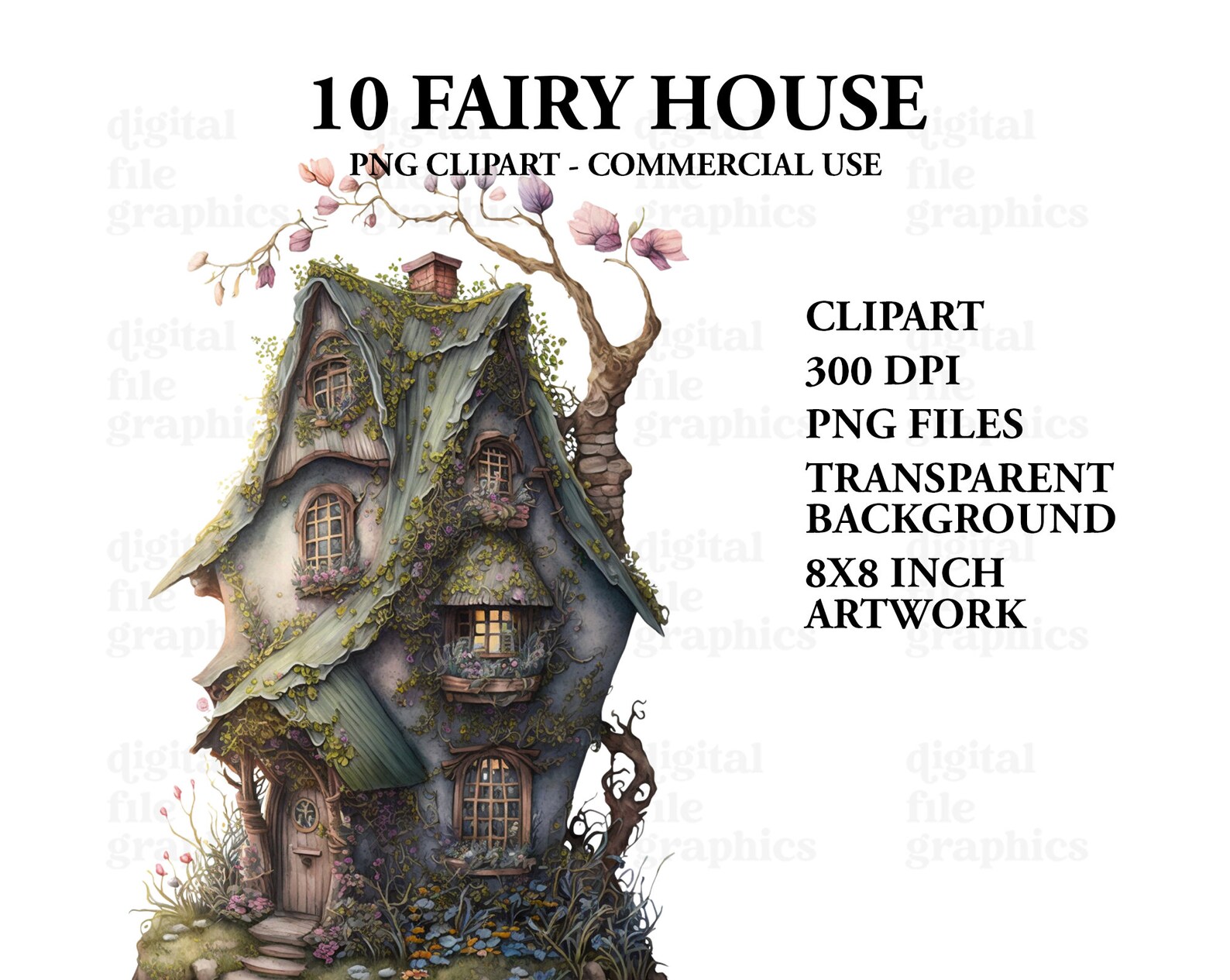 Cute Fairy House Watercolor Clipart, Kids Art Clipart, Fantasy Clipart ...