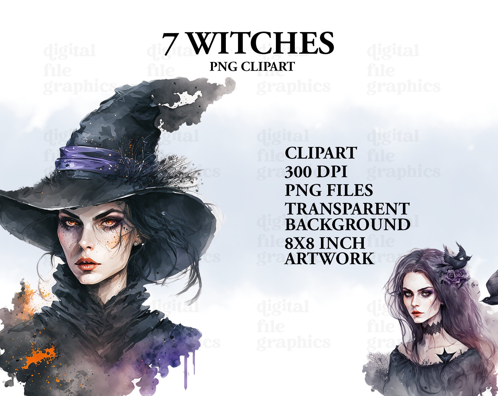 Witch Watercolor Clipart Witch Black Purple Style Magical - Etsy