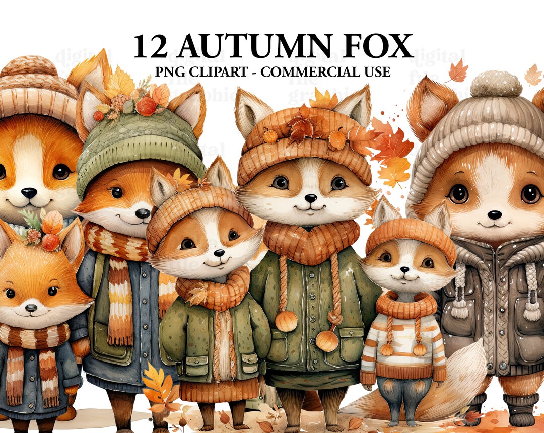 Autumn Cute Fox Watercolor Clipart, Fall Animal Clipart PNG, Kids ...