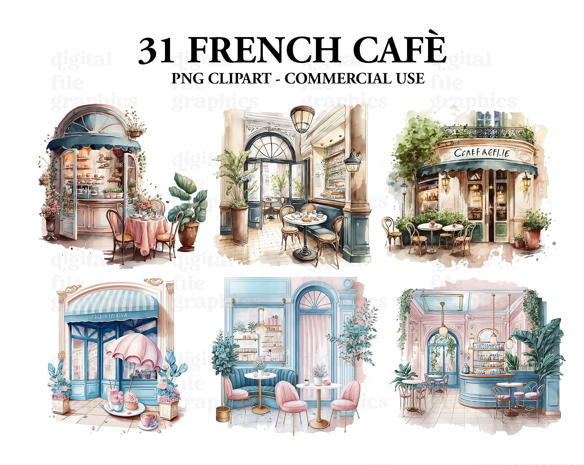 Best French Café Watercolor Clipart Café Interior Clipart - Etsy Canada