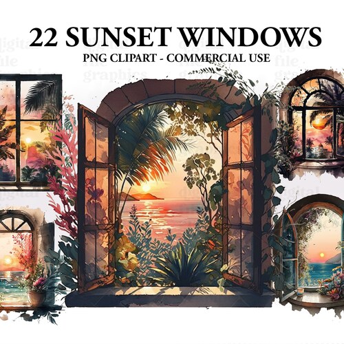 Floral Window Bundle Flower Window Watercolor Clipart Window - Etsy