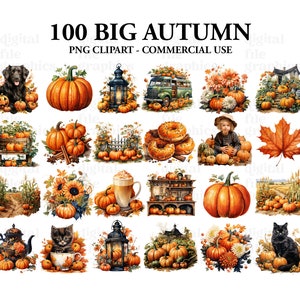 BIG AUTUMN Pumpkin Watercolor Clipart Bundle, Autumn Pumpkin Clipart ...