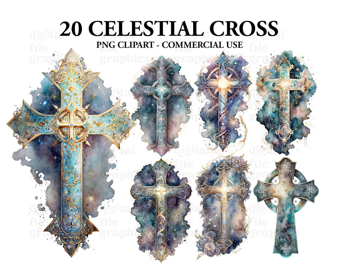 Celestial Cross Watercolor Clipart, Cross Clipart, Watercolor Bundle ...