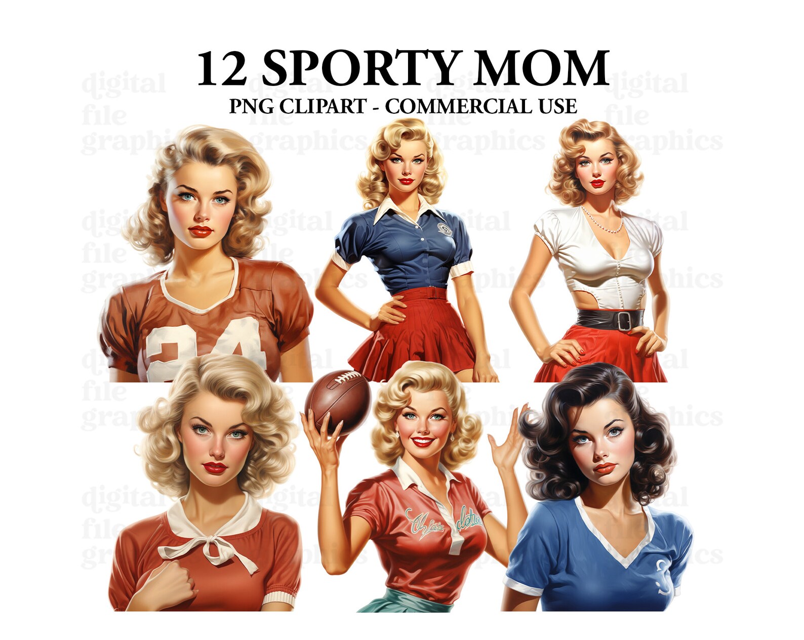 Sport Mom Clipart, Football Mom Vintage Clipart Watercolor Clipart ...