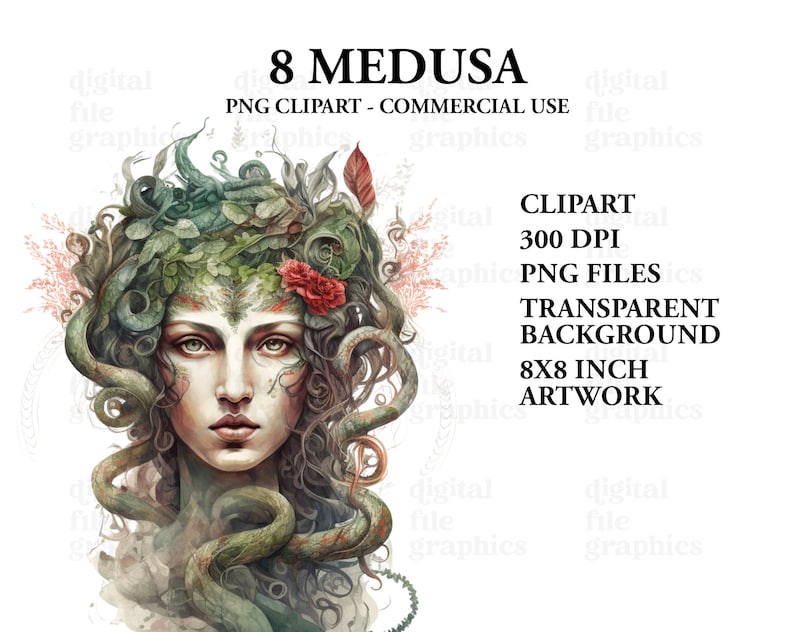 MEDUSA Watercolor Clipart Mythical Gorgon Greek Mythology - Etsy