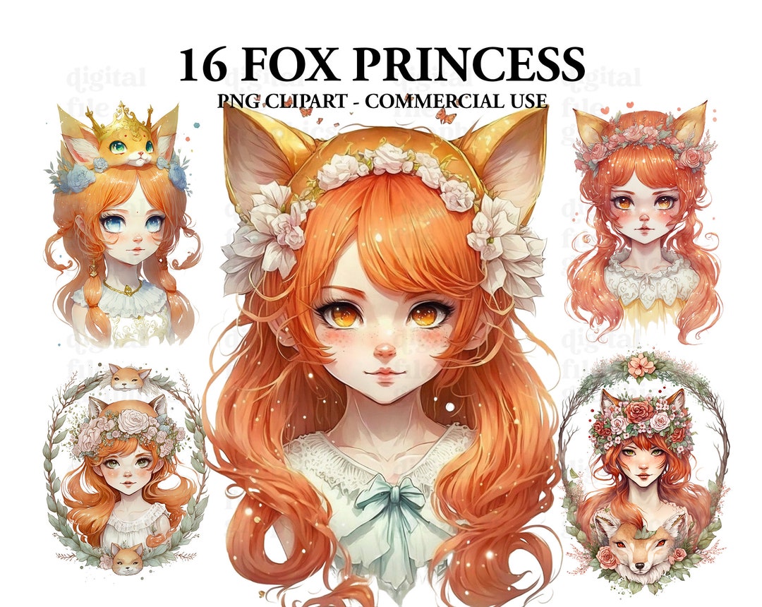 FOX Princesses Watercolor Clipart, Princess Clipart PNG, Portrait Girl ...