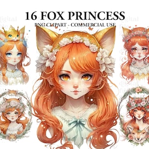 FOX Princesses Watercolor Clipart, Princess Clipart PNG, Portrait Girl ...