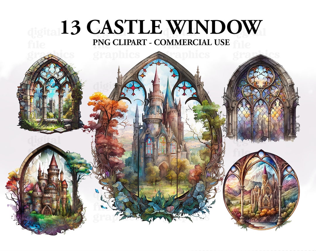 Fantasy Castle Window Watercolor Clipart, Window Clipart, Fantasy ...