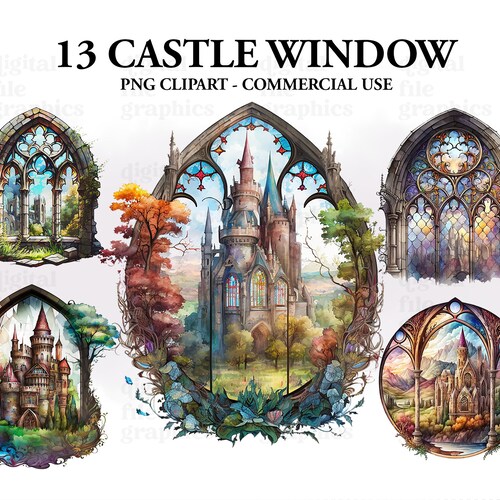 Fantasy Castle Window Watercolor Clipart Window Clipart - Etsy