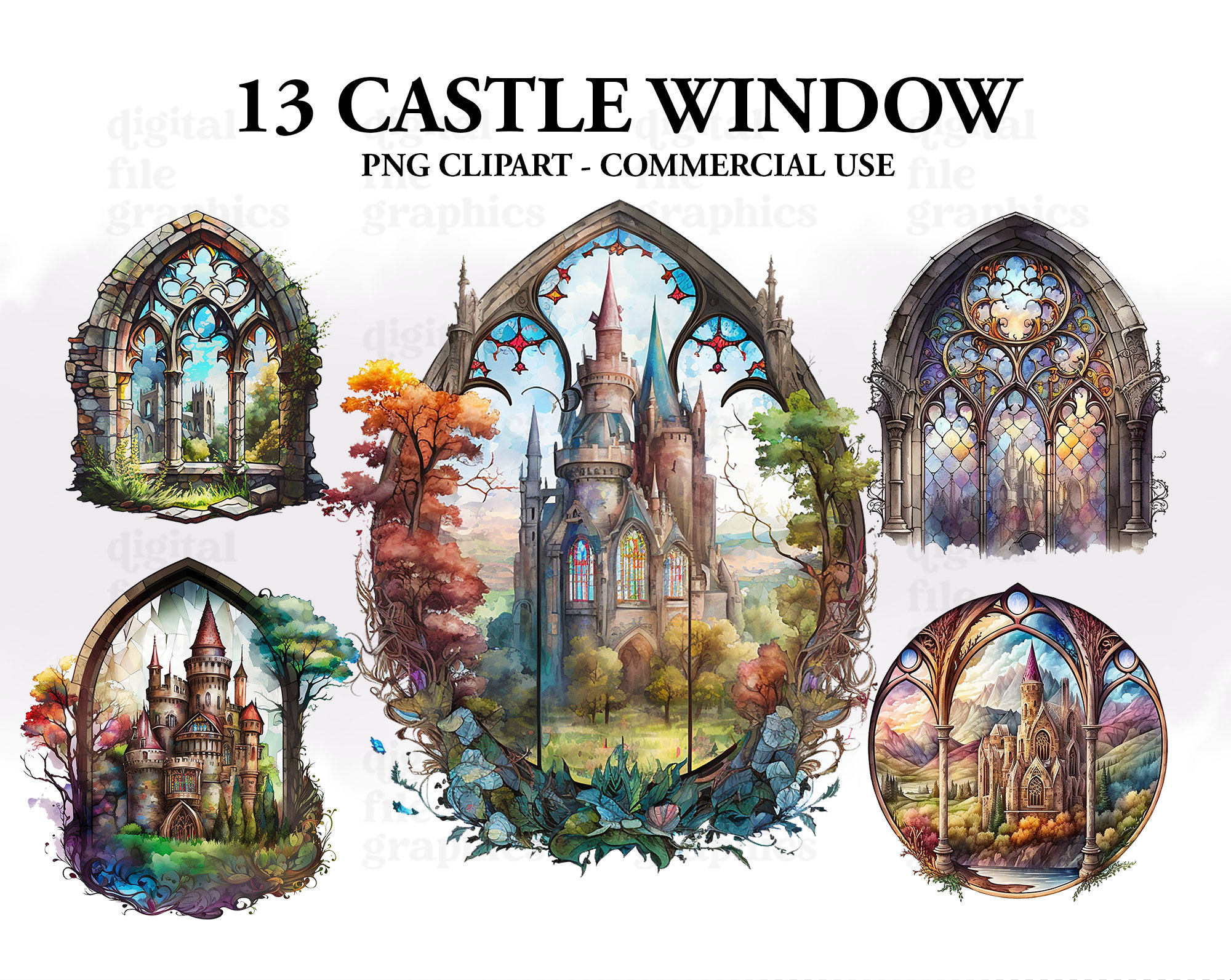 Medieval Castle Windows Clipart