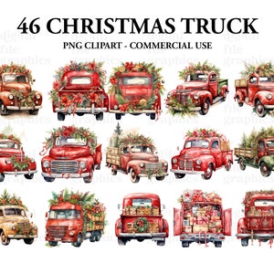 Christmas Vintage Truck Watercolor Clipart, Christmas Decor Clipart ...