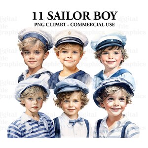 Sailor Boy Clipart Set, Nautical Watercolor Clipart, Boat Kid Clipart ...