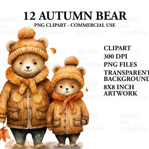 Autumn Cute Bear Watercolor Clipart, Fall Animal Clipart PNG, Kids ...