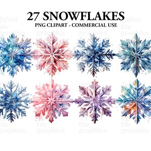 Snowflakes Winter Watercolor Clipart, Christmas Decoration Clipart ...