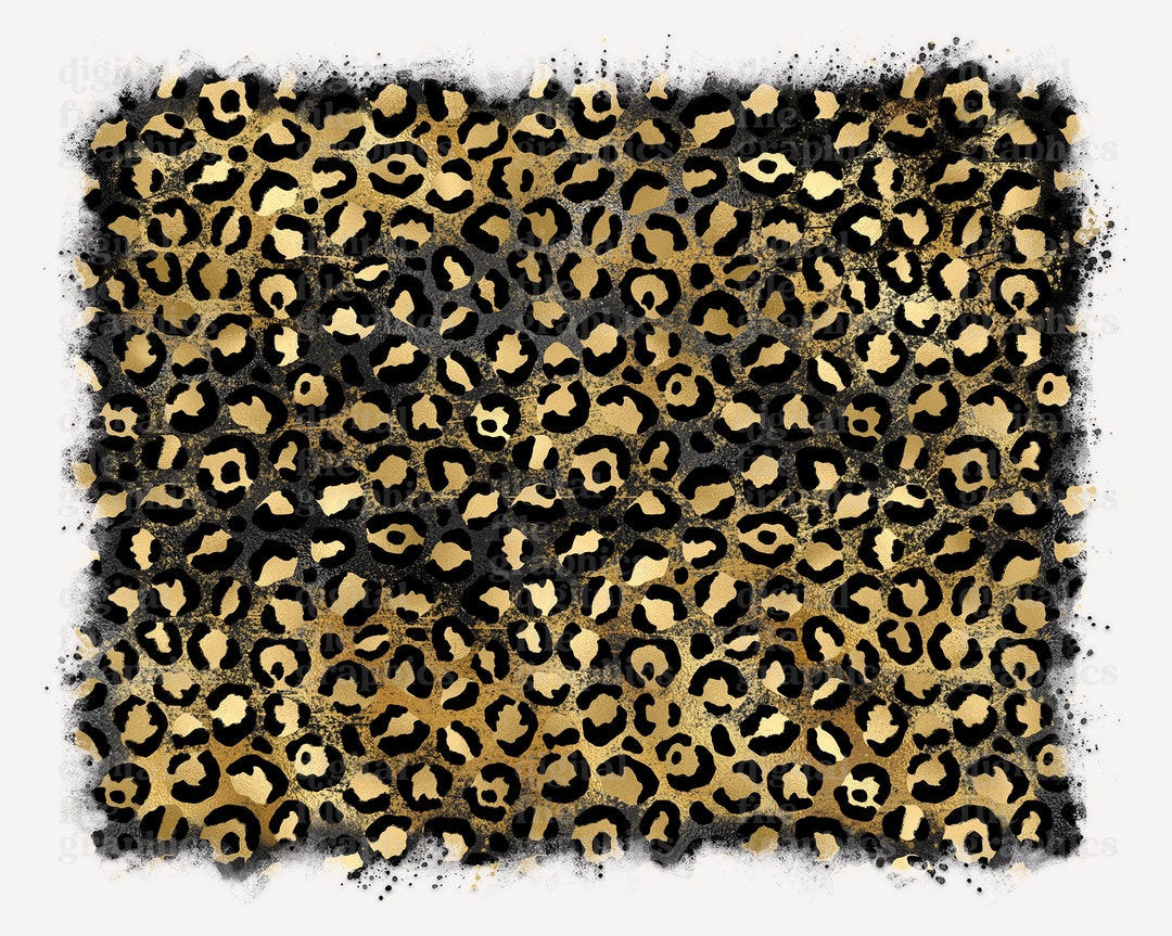 Leopard Black Gold Frame Sublimation Background PNG, Leopard Background ...