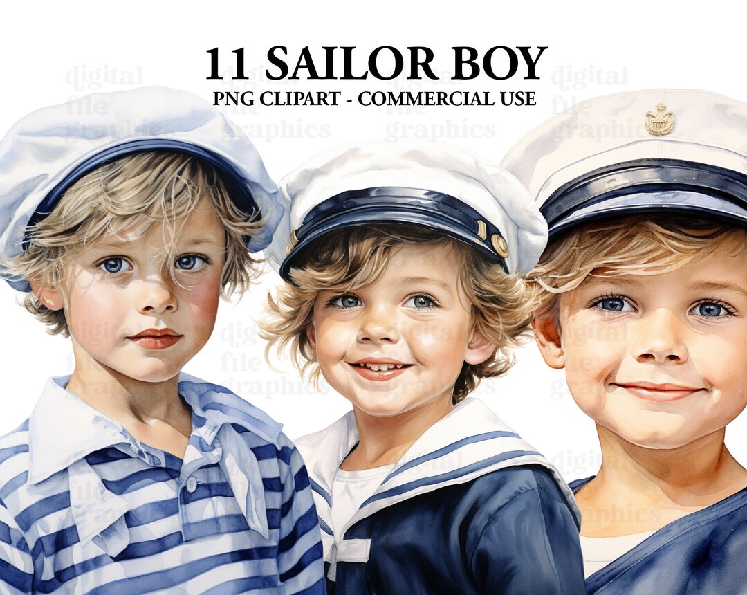 Sailor Boy Clipart Set, Nautical Watercolor Clipart, Boat Kid Clipart ...