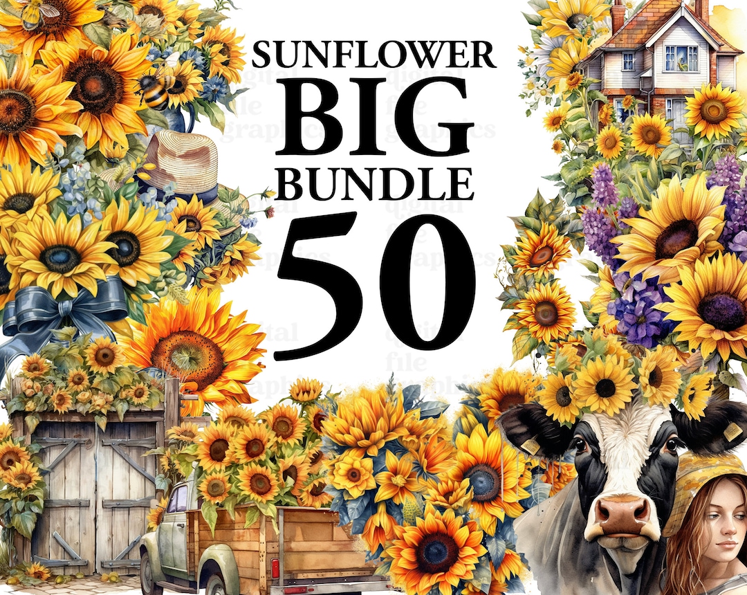 BIG BUNDLE Sunflower Watercolor Clipart, Summer Flowers Clipart ...