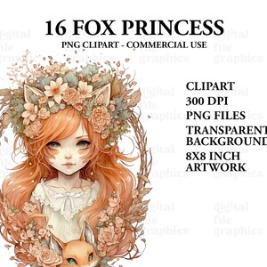 FOX Princesses Watercolor Clipart, Princess Clipart PNG, Portrait Girl ...
