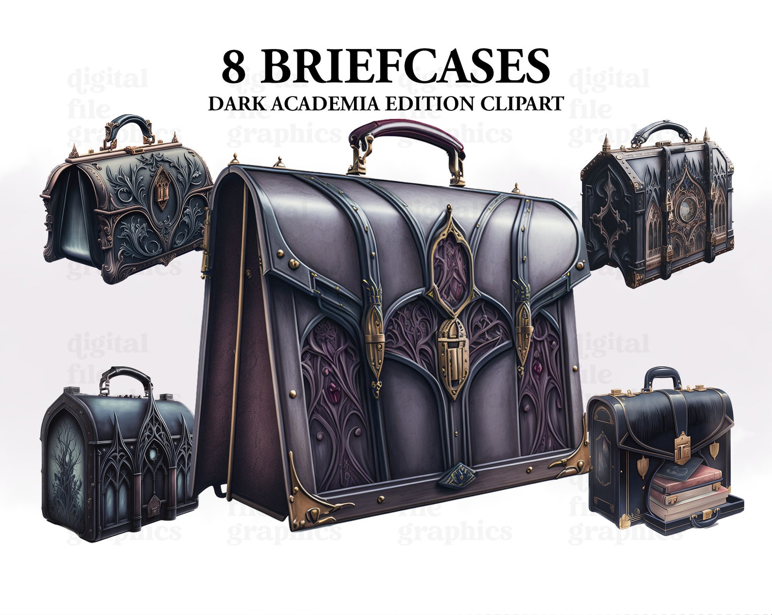 Gothic Briefcase Watercolor Clipart Briefcase Clipart Gothic - Etsy