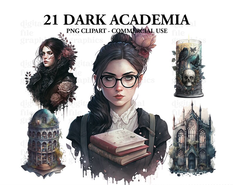 Dark Academia Aquarell Clipart Bundle Gothic Bundle PNG - Etsy.de