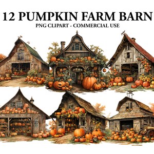 Autumn Pumpkin Farmers Barn Watercolor Clipart, Fall Orange Autumn ...