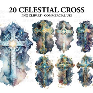 Celestial Cross Watercolor Clipart, Cross Clipart, Watercolor Bundle ...