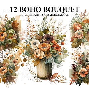 Boho Bouquet Clipart Bundle, Floral Bouquet, Boho Flowers, Scrapbook ...