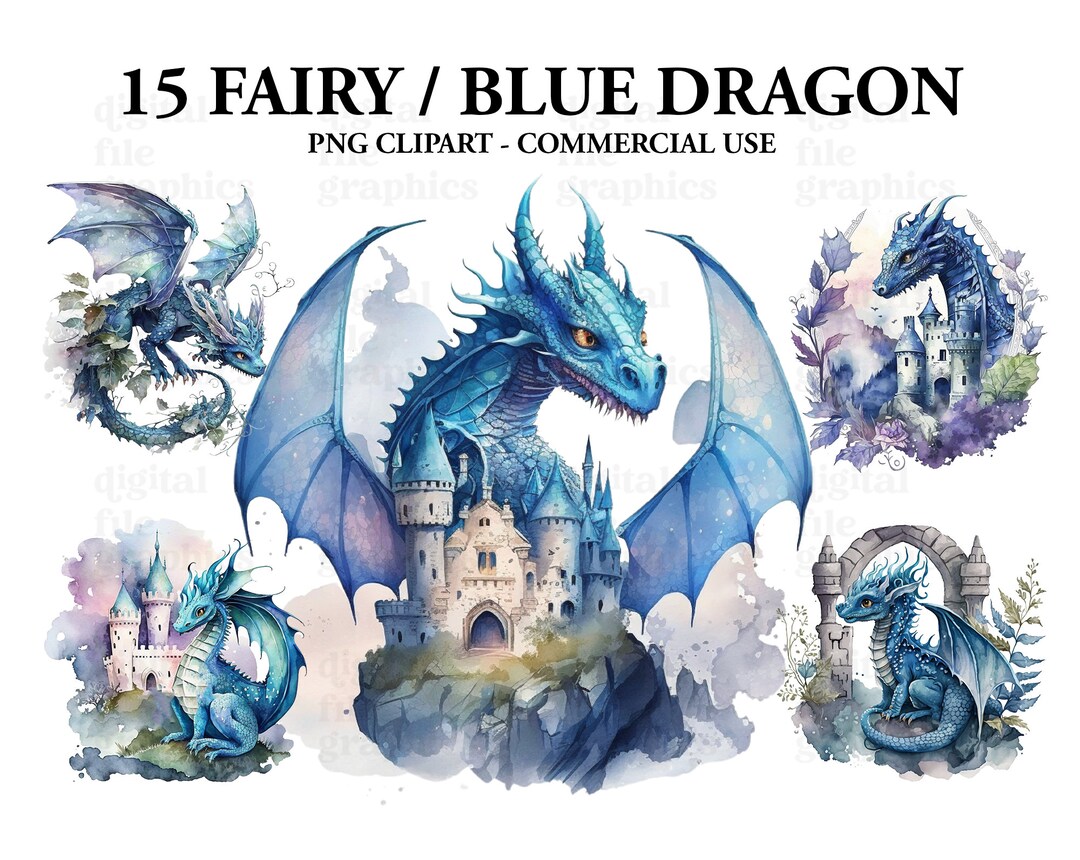 Fantasy Dragons Watercolor Clipart, Magical Mystical Art, Fantasy ...