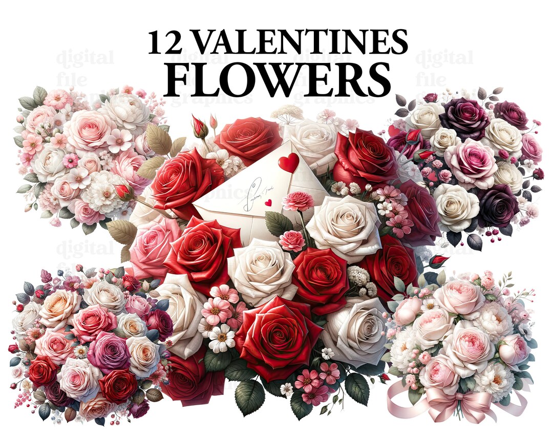 Valentines Day Flowers Watercolor Clipart PNG, Florals Heart Png ...