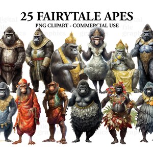 Fairytale Apes Watercolor Clipart, Fairytale Clipart PNG, Fantasy Ape ...