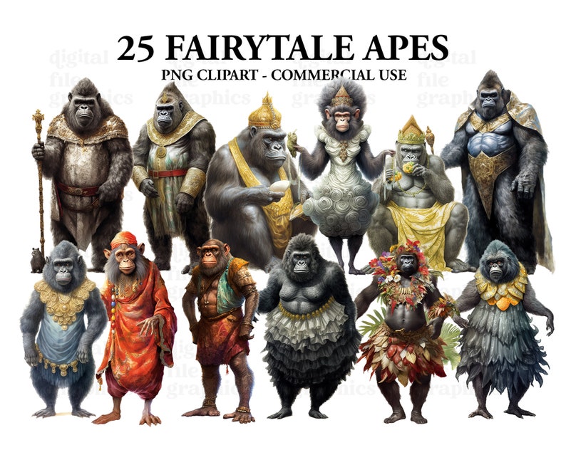 Fairytale Apes Watercolor Clipart Fairytale Clipart PNG - Etsy