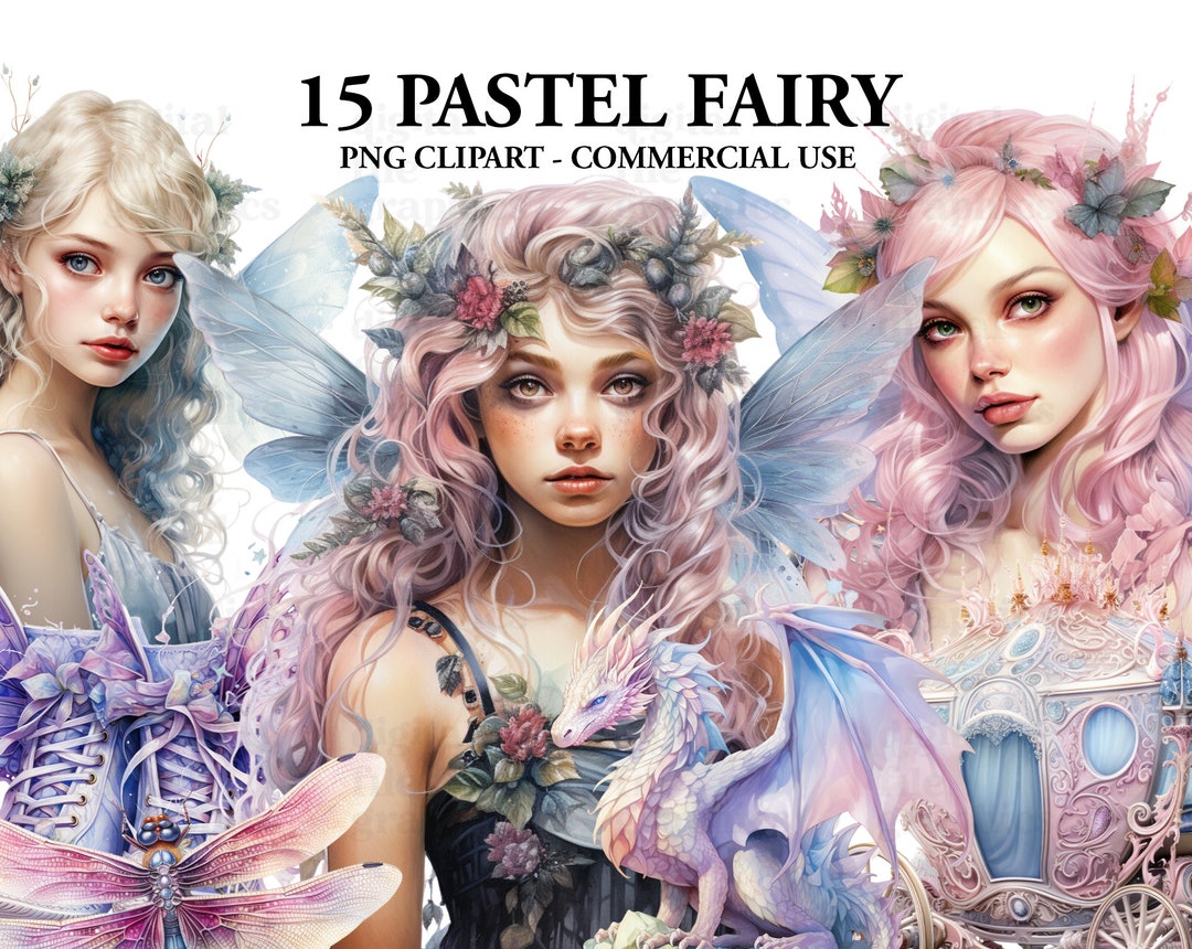 Pastel Fairy Watercolor Clipart, Fairies Clipart, Fantasy Clipart ...