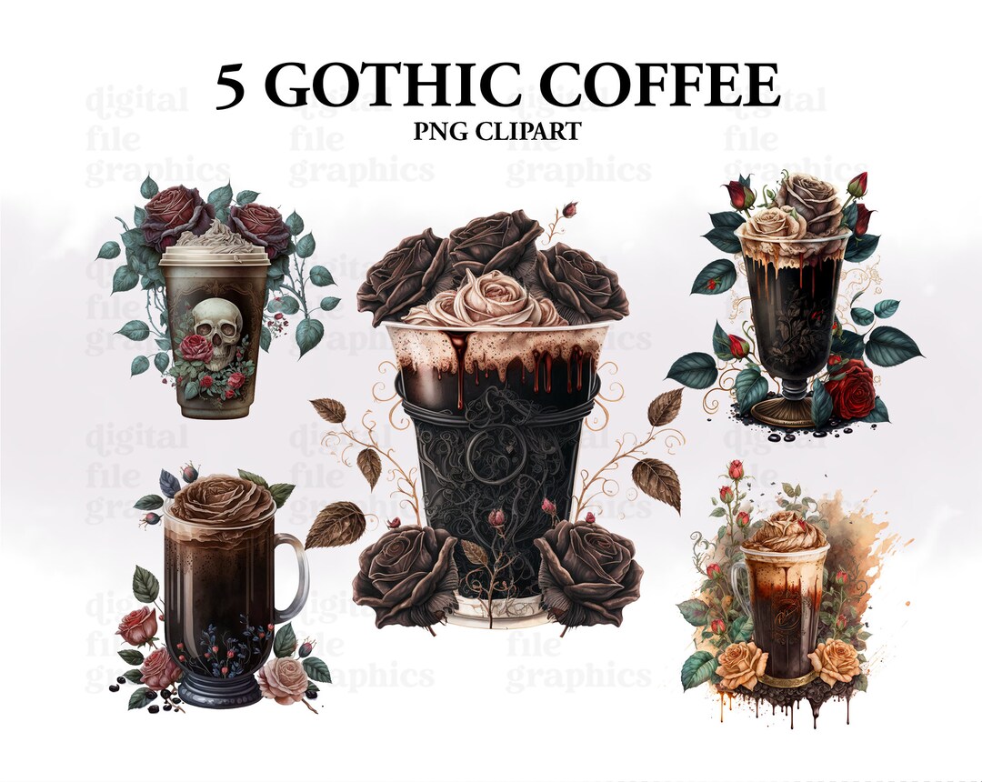 Gothic Coffee Watercolor Clipart, Coffee Clipart, Gothic Bundle PNG ...